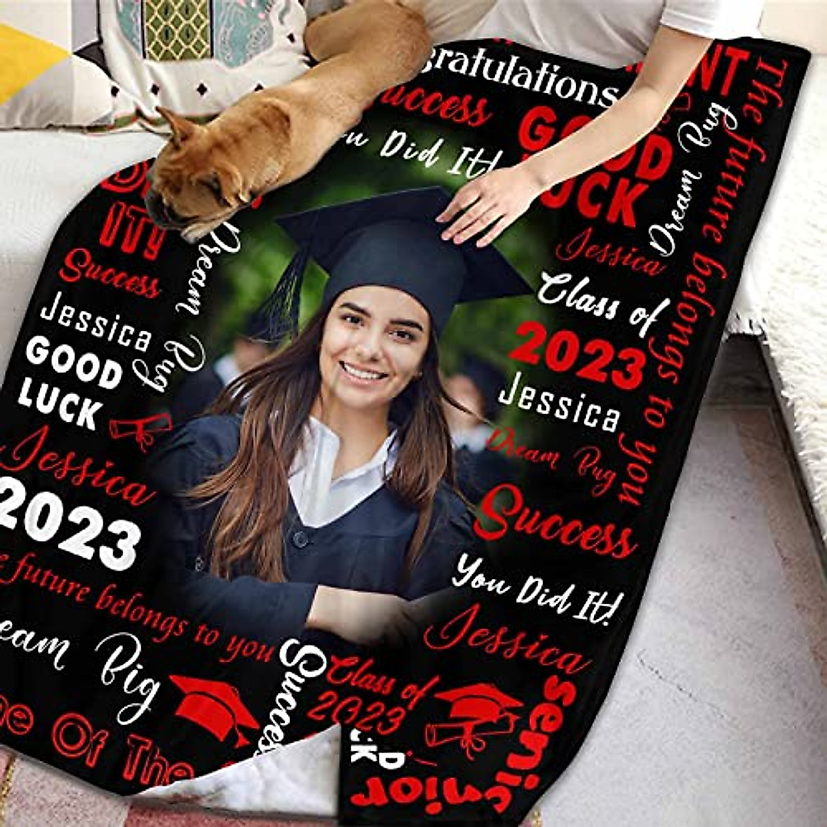 YFgohighhh Personalized Class of 2023 Blankets with Photos One Photos, Red for Graduation Adult Kid Birthday Christmas Halloween Fathers Mothers Valentines Day-40"x50"