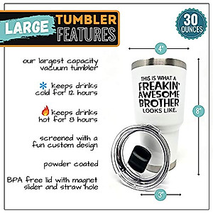 Funny Gift for Brother - Awesome Brother Tumbler Coffee Mug - Great Travel Cup Gifts for Brothers from Sisters, Christmas Birthday Presents for Brother