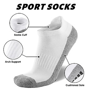 eallco Mens Ankle Socks Low Cut Athletic Cushioned Running Tab Socks 6 Pack