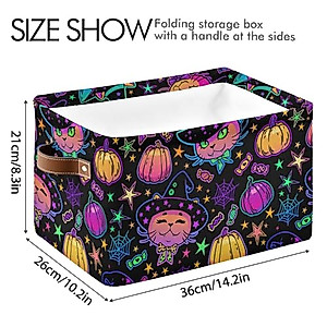 Halloween Black Cat Stars Storage Basket Bins Sturdy Toy Storage Organizer Bins Laundry Basket with Handles for Living Room Clothes Nursery Closet Shelf Playroom,1 pcs