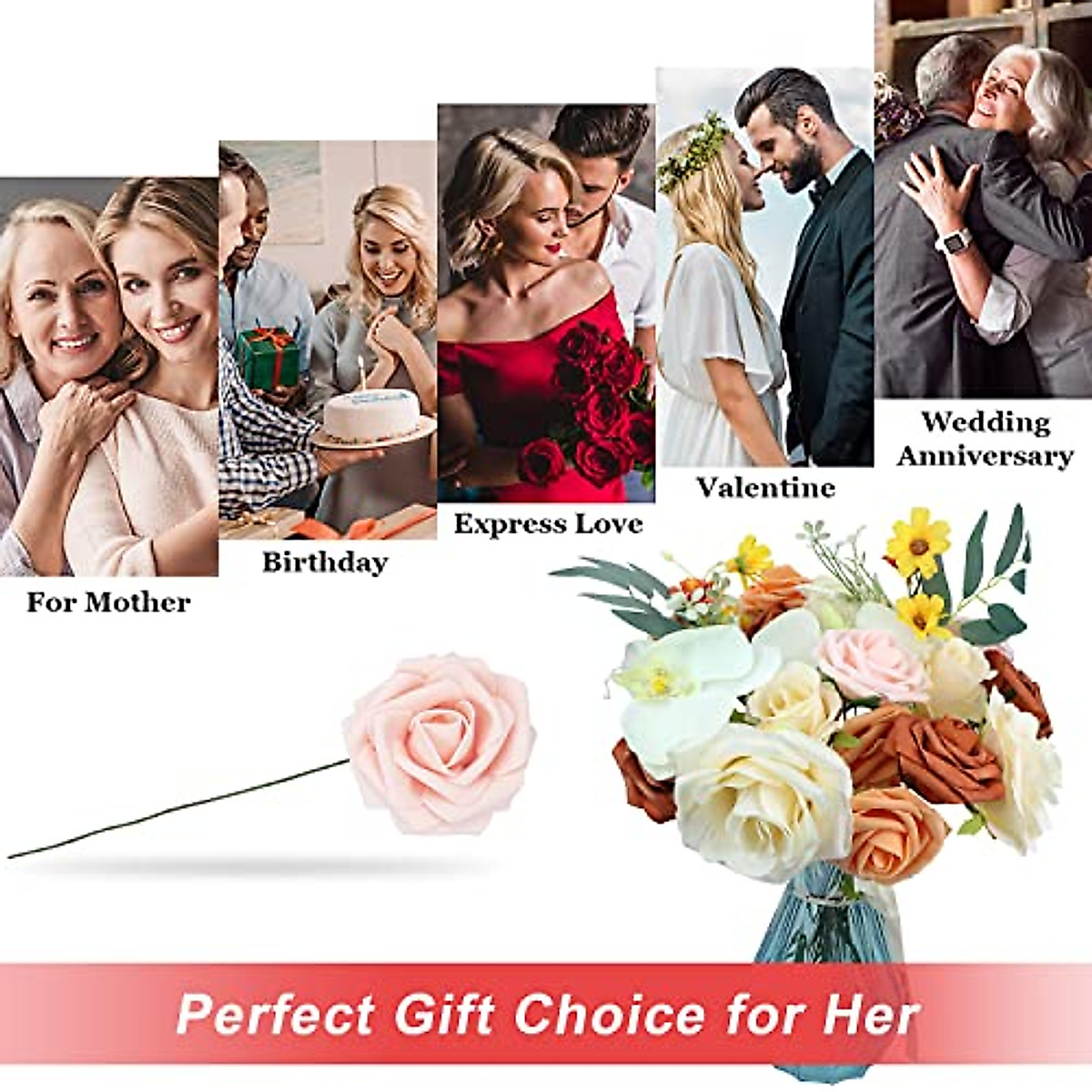 Vanleonet Artificial Wedding Flowers Combo Set for DIY Wedding Bouquets Centerpieces Arrangements Party, Cake Decor, Baby Shower Home Decorations