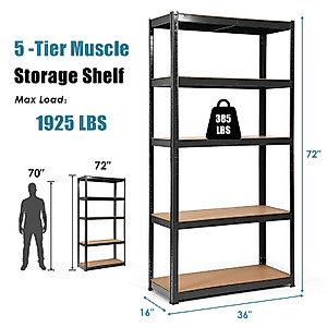 Giantex Storage Rack Shelving Unit Storage Shelf Steel Garage Utility Rack 5-Shelf Adjustable Shelves Heavy Duty Display Stand for Books, Kitchenware, Tools Bolt-Free Assembly 36"x 16"x 72” (1)