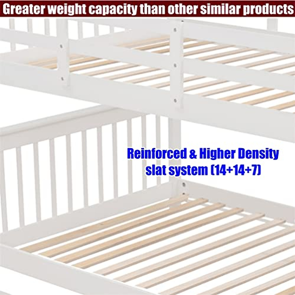 SNIFIT Upgraded Version & Stronger Solid Wood Convertible Bunk Bed Full Over Full with Trundle & Storage Shelves & Stairs, Thickened Reinforced Full Over Full Size Bunkbed (Easier Assembly) (White)