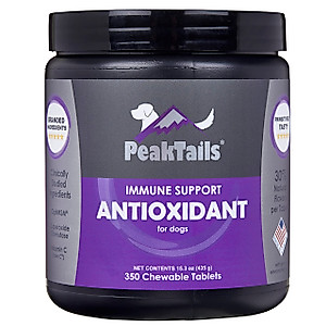 PeakTails Daily Defense Antioxidant Supplement for Dogs, Immune Support, Anti Itch & Skin Allergies, Contains MSM, Superoxide Dismutase, Selenium and Vitamin C & E, 350 Chewable Tablets, 350 Count