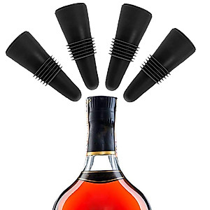 ANIN 8 pcs of Wine Stoppers, Reusable Silicone Beverage Bottle Sealer Replacement with Grip Top for Cork to Keep the Wine Fresh - Black