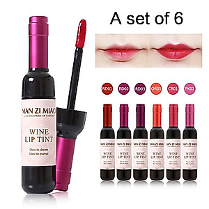 JHSLCHA Lip Gloss, Wine Lip Tint 6 Colors, Long Lasting Waterproof Lip Gloss Set, Matte Liquid Lipstick Set for Girls and Women