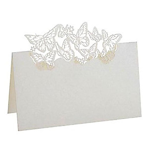 50PCS Table Name Place Cards with Laser Cut Butterfly for Table Seating, Tented Name Card Folded Blank Card for Wedding Party Baby Shower Table Setting Seating Place Cards