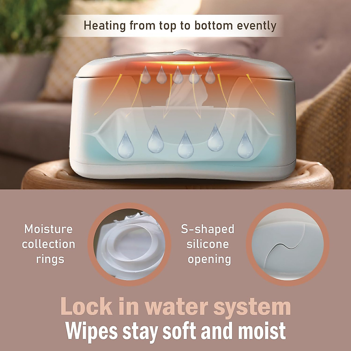 GOGO Pure Baby Wet Wipe Warmer and Wet Wipe Dispenser, Advanced Features - 4 Bright Auto Off LED Ample Lights for Nighttime Changes, Dual Heat for Baby's Comfort, Improved Design and Only at Amazon