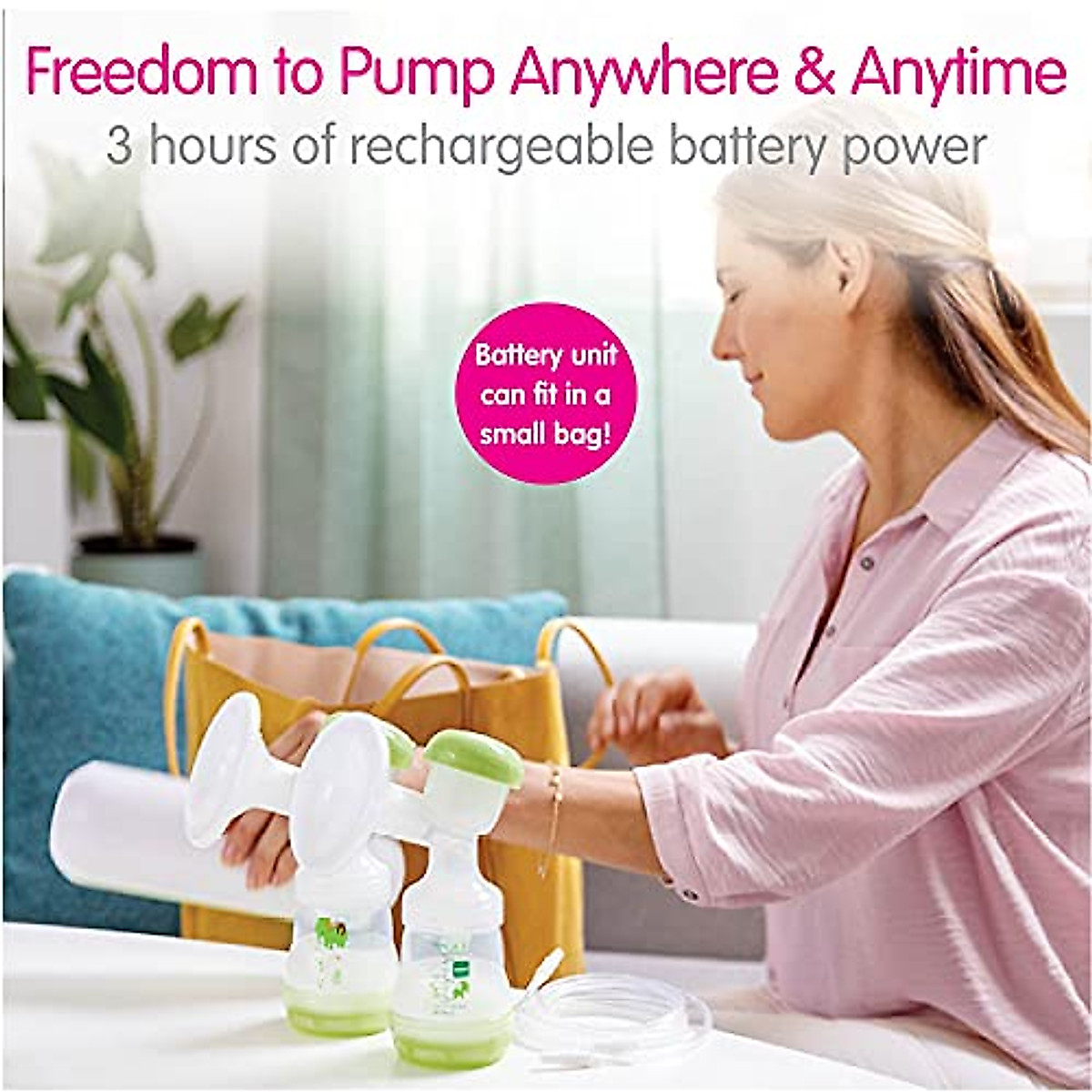 MAM 2-in-1 Double Electric Breast Pump & Manual Breast Pump, Portable Breast Pump with 2 Easy Start Anti-Colic Bottles & Breastfeeding Supplies