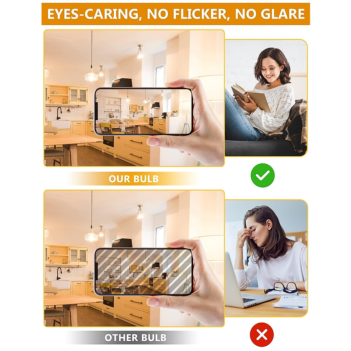 BTBHIHO 6-Pack A19 LED Light Bulbs 100W Equivalent 1250 Lumens, 13W 5000K Cool White Non-Dimmable, No Flicker, Super Bright CRI85+ Standard E26 Edison Screw Bulbs for Bedroom, Home, Office