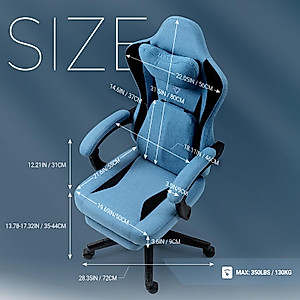 Vigosit Gaming Chair with Heated Massage Lumbar Support, Breathable Fabric Office Chair with Pocket Spring Cushion and Footrest, Recliner High Back PC Chair for Adult Blue