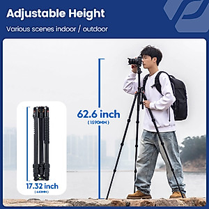 Fotopro 68 inch Camera Tripod Horizontal 360 Tripod Portable Monopod with Ball Head 16KG Load Capacity Quick Release Plate, for Travel and Work