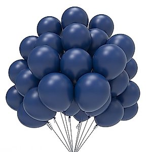 JOYYPOP Navy 100pcs Balloons, Latex Party Balloons for Graduation, Birthday, Anniversary, Nautical Party Decorations, 12 Inch Blue Balloons, Includes Ribbons