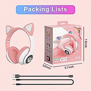TOKANI Kids Headphones, Bluetooth Wireless Headphones for Kids Teens Adults, Over-Ear Bluetooth Headphones with Microphone, Cat Ear Headphones for Girls Women (Pink)