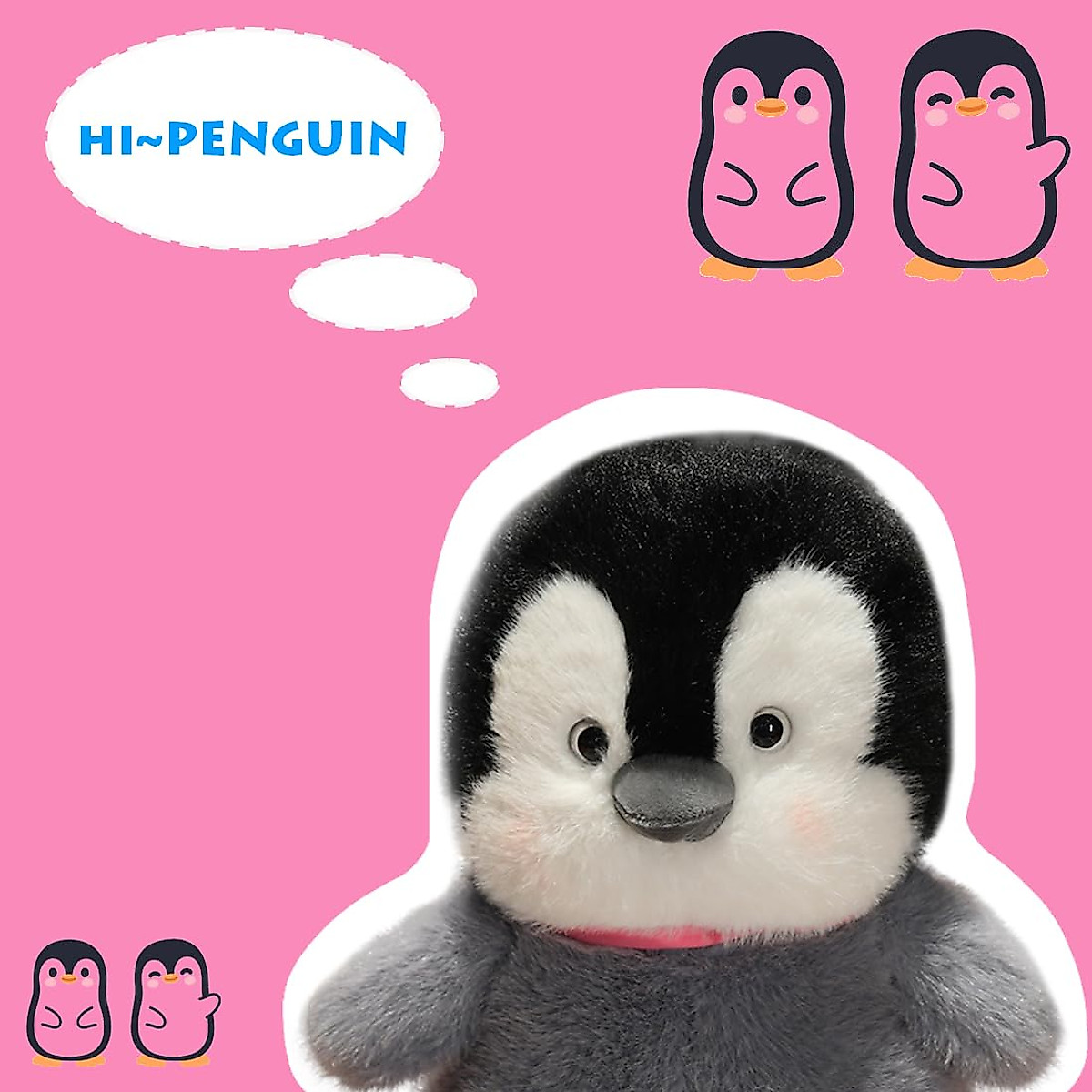 ELAINREN Stuffed Furry Penguin Toy with Bow Decor, Super Soft Black Penguin Plush Pillow Cuddle Anime Penguin Plushie Doll Gifts/22cm