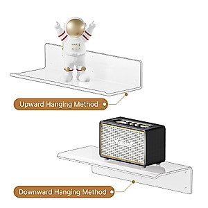 Clear Acrylic Floating Shelves 4 Pack, 15'' Wall Mounted Shelves for Bedroom, Bathroom, Living Room, Gaming Room with Free Tool and Accessories