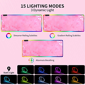 RGB Gaming Mouse Pad, Large Led Mouse Pad with 12 Lighting Modes, Gaming Keyboard Non-Slip Rubber Base PC Gaming Desk Pad,High-Performance Pad Optimized for Gamer,31.5x11.8 inch (Pink)