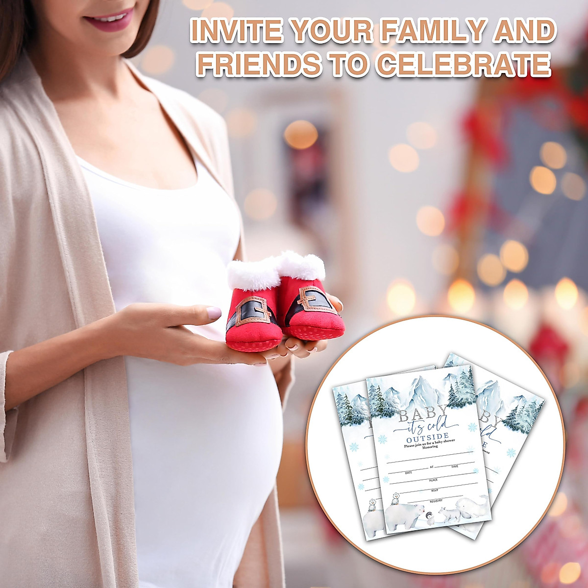 TIRYWT Winter Animal Baby Shower Invitations with Envelopes(25-Pack), 4"x6" Double-Sided Party Invites, Baby It's Cold Outside Gender Neutral Baby Shower Party Decorations Supplies Favors - E01