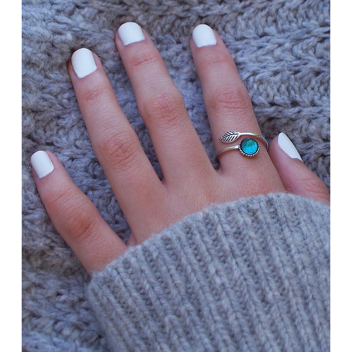 Bottled Up Designs Handmade Vintage Leaf Ring, Recycled Vintage Aqua Mason Jar, Sterling Silver, Eco Friendly, Made in USA, Birthday Gifts, Mothers Day, Women, Anniversary (Aqua)