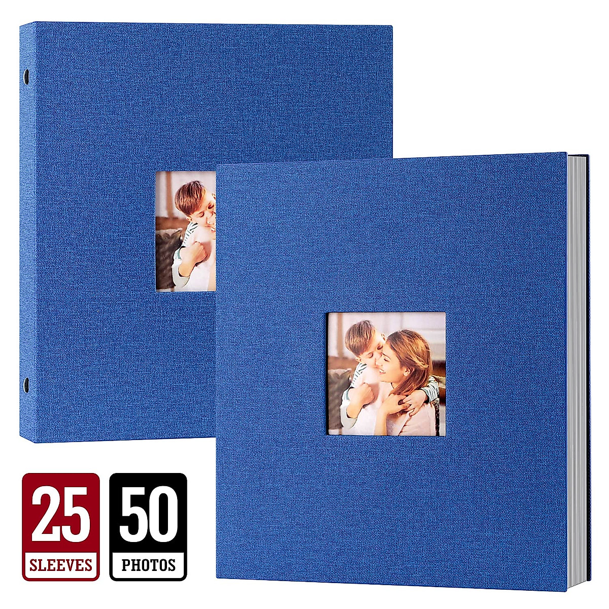 Lanpn Photo Album 11x14, Linen Hard Cover Acid Free Slip Slide in Photo Albums Sleeves Holds 50 Top Load Vertical Only 11x14 Pictures (Blue)