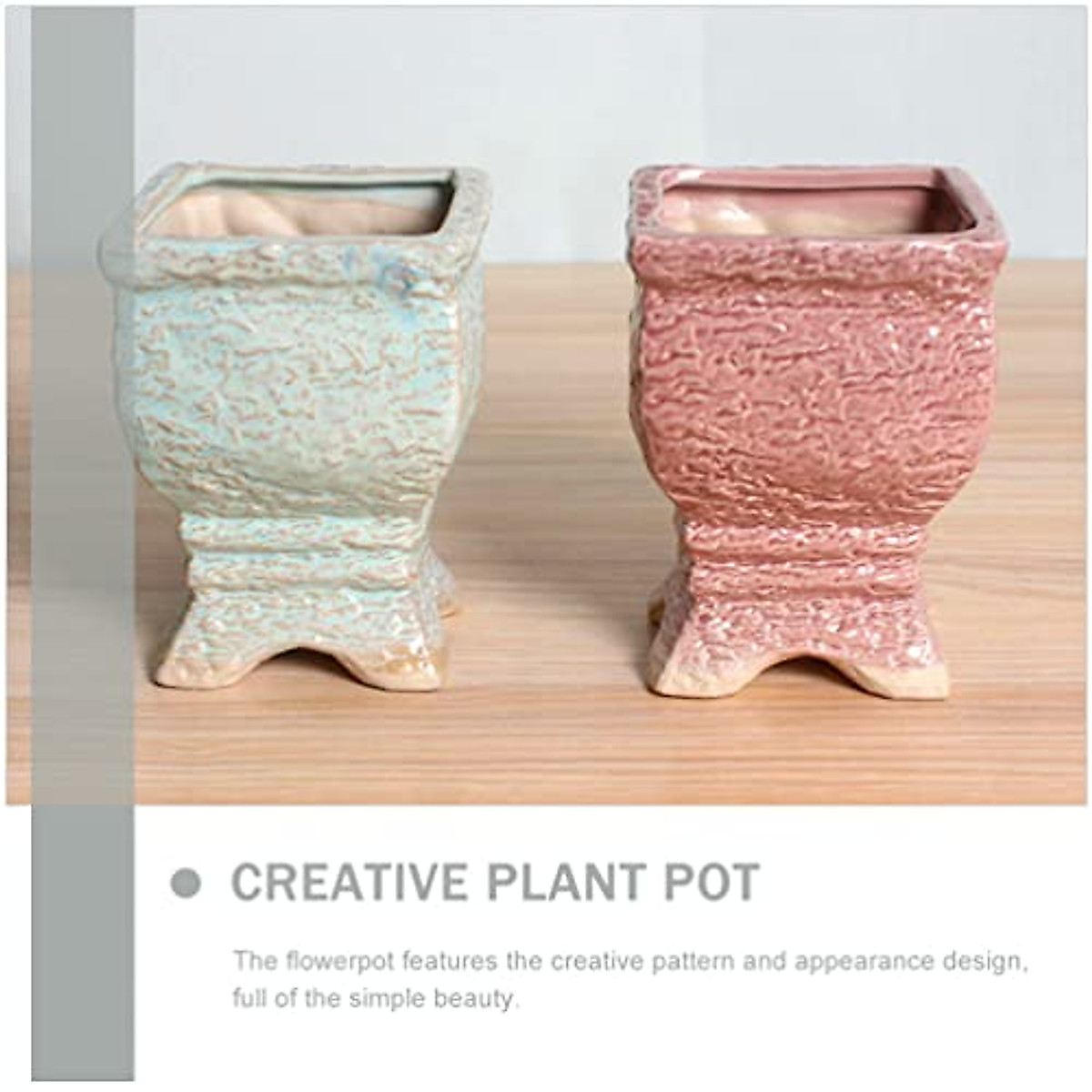 VOSAREA Hand Painted Square Succulent Planter Cactus Planter Pot Bonsai Pot Clay Pot Flower Pot Floral Design Random Color