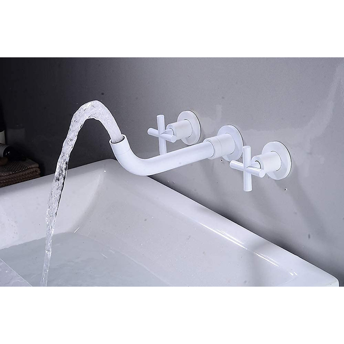 RTXUGMM Taps,Faucets,Modern Bathroom Taps European Style Bathtub Cold Heat Faucet Double Handle Siamese Tap,Kitchen Sink Wash Basi Inwall Rotate Faucets/White