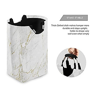 xigua Laundry Basket White Gold Marble Pattern Laundrybag with Handle Collapsible Fabric Laundry Hamper Dirty Clothes Basket Clothes Toy Gift Organizer