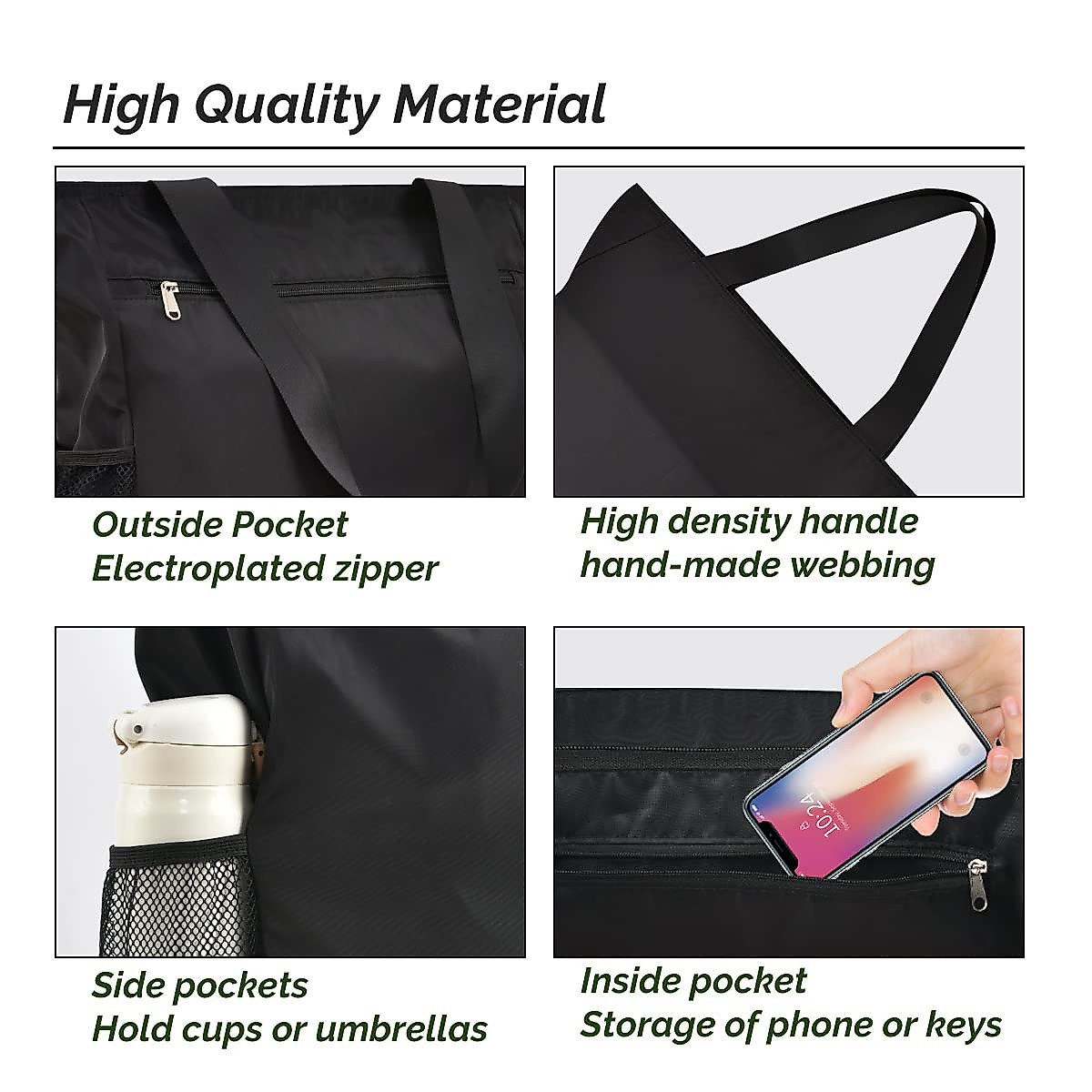 buringer HOMESPON Large Tote Bag with Pockets shoulder bag Lightweight for Travel Hiking Beach Gym