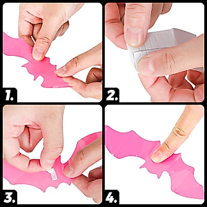 Whaline 112Pcs Halloween Wall Decoration 3D Bats with Foam Adhesive Black Pink Rose Red Waterproof Spooky Bats Stickers Hocus Pocus Party Supplies for Halloween Home Wall Window Door Decor, 4 Sizes