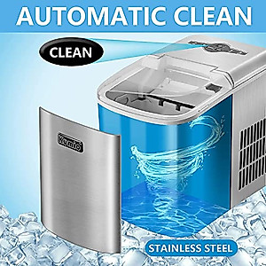 KUMIO Stainless Steel Ice Makers Countertop, 33 Lbs in 24 Hrs, 10 Bullet Ice Ready in 6-8 Mins, Automatic Self-Cleaning, 2 Sizes of Bullet Ice for Home Kitchen Office Bar Party