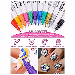 12 Color 3D Nail Art Pens Set, Kalolary Nail Polish Pens Nail Point Graffiti Dotting Pen Drawing Painting Liner Brush for DIY Nail Art Beauty Adorn Manicure Tools(A)