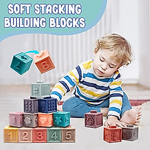 Plunack Montessori Toys for Babies 6-12 Months Soft Baby Toys Set 3 in 1 Stacking Building Blocks Infant Teething Toys Sensory Balls Educational Learning Toys for Toddlers 3-6-9-12 Months Boys Girls