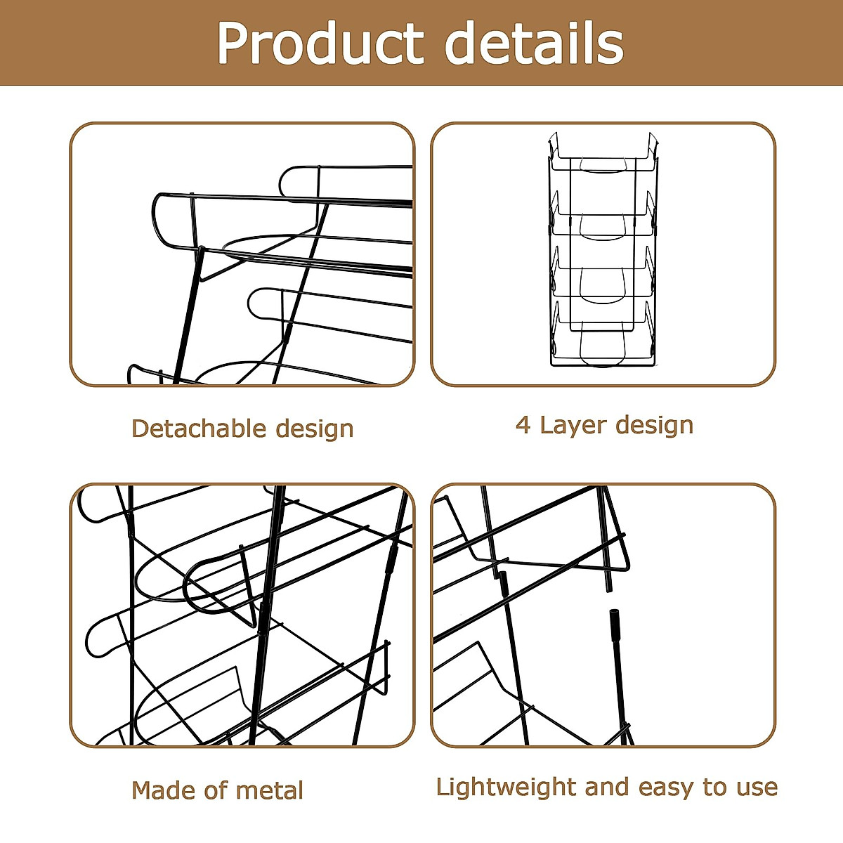 AshKiz 4 Tier Wire Countertop Hat Display Stand, Hat Display Rack, Hat Display Stand Countertop, 4 Tier Metal Wire Hat Rack for Hats Retail, Bedroom and Living Room and Entryway