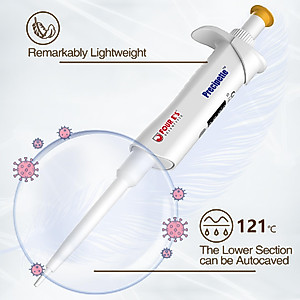 4E's USA Pipette - 0.1-2.0μl Micropipette, Adjustable Volume Pipette with Autoclavable Lower Portion, Universal Tip Cone Single Channel Pipettes, Laboratory ISO 8655 Calibrated Pipettor