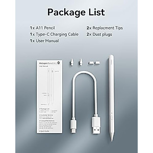 Metapen A11 Pencil for iPad 2018-2024, Faster Charge Pen for Apple iPad, Stylus Pen for iPad Air 3/4/5/M2, iPad Mini 5/6, iPad 6/7/8/9/10, iPad Pro 11"/12.9"/M4/Tilt sensitivity/Quick Button/Bluetooth