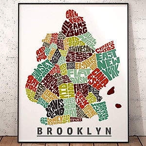 Brooklyn Neighborhood Map Print, signed print of my original hand drawn Brooklyn typography map art