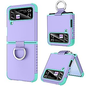 BENTOBEN Samsung Galaxy Z Flip 4 Case, Z Flip 4 5G Case, Heavy Duty 2 in 1 Full Body Rugged Shockproof Protection Cover with Ring Girls Women Boy Men Covers for Galaxy Z Flip 4 6.7”, Purple/Mint