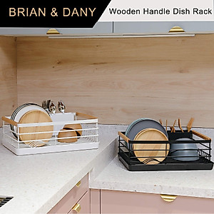 BRIAN & DANY Dish Drying Rack, Dish Racks for Kitchen Counter, Stainless Steel Dish Drainer with Removable Cutlery Holder & Drainboard, Black