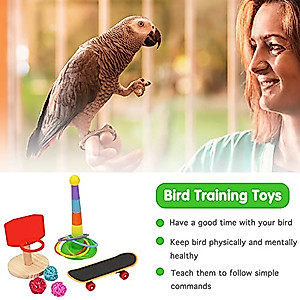 BWOGUE 12PCS Bird Training Toys Parrot Intelligence Toy Mini Sneaker Skateboard Parrot Wooden Block Puzzles Toy Bird Basketball Toy Stacking Rings for Budgie Parakeet Cockatiel Conure Lovebird