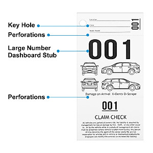 Ireer 1000 Sets Parking Tickets Vehicle Claim Tags with Car Diagram 3 Part Key Tags Perforated Cardstock Temporary Parking Tags Numbered 000-999 with 1000 Pcs Rings