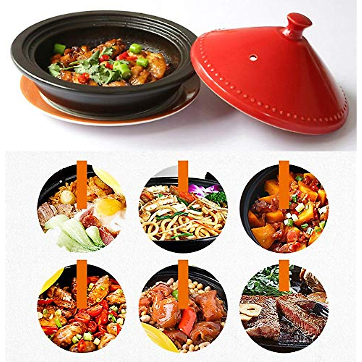 Tagine Pot, 17cm Ceramic Casserole, Japanese Style Braised Rice Pot, Open Flame and High Temperature Resistance, Household Steamer Stew Pot, Clay Pot Oven