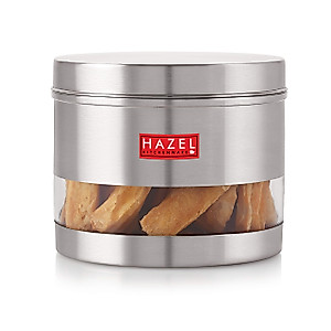 HAZEL Stainless Steel Containers Set For Kitchen Storage Transparent See Through Matt Finish Storage Dabba Jars, Set of 4, 1500 ML Each, Silver