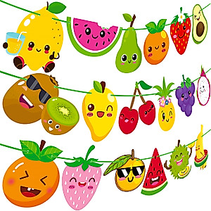 Fruit Theme Birthday Party Decorations Twotti Frutti Party Banner Cute Fruit with Smiling Face Patterns Garland for Summer Fruit Birthday Party Baby Shower Supplies