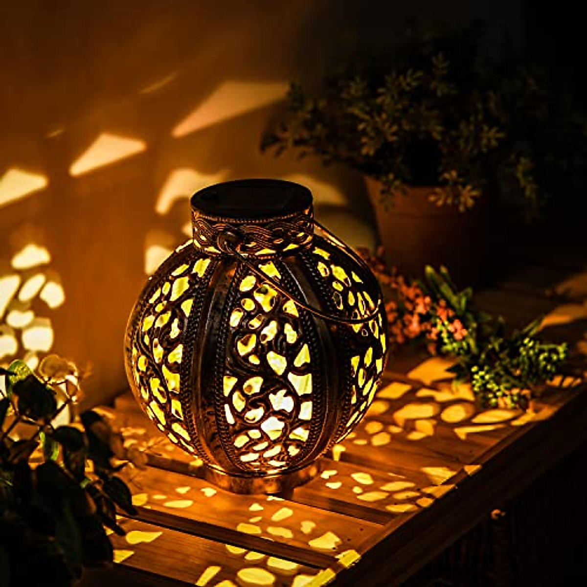 DUSVALLY Solar Lantern Hanging Waterproof Solar Lights for Patio, Backyard & Tree, 2 Pack Garden Decoration Lantern Light with Hollow-Out Retro Design, 7"H