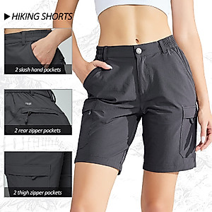 MIER Women's Hiking Cargo Shorts Quick Dry Stretchy Summer Shorts with 6 Pockets, Water Resistant and Lightweight, Graphite Grey, 8