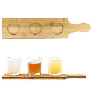 HinLot 3 Slots Bamboo Wine Serving Display Rack Flight Paddle Board for Wine Glass Jars (1)