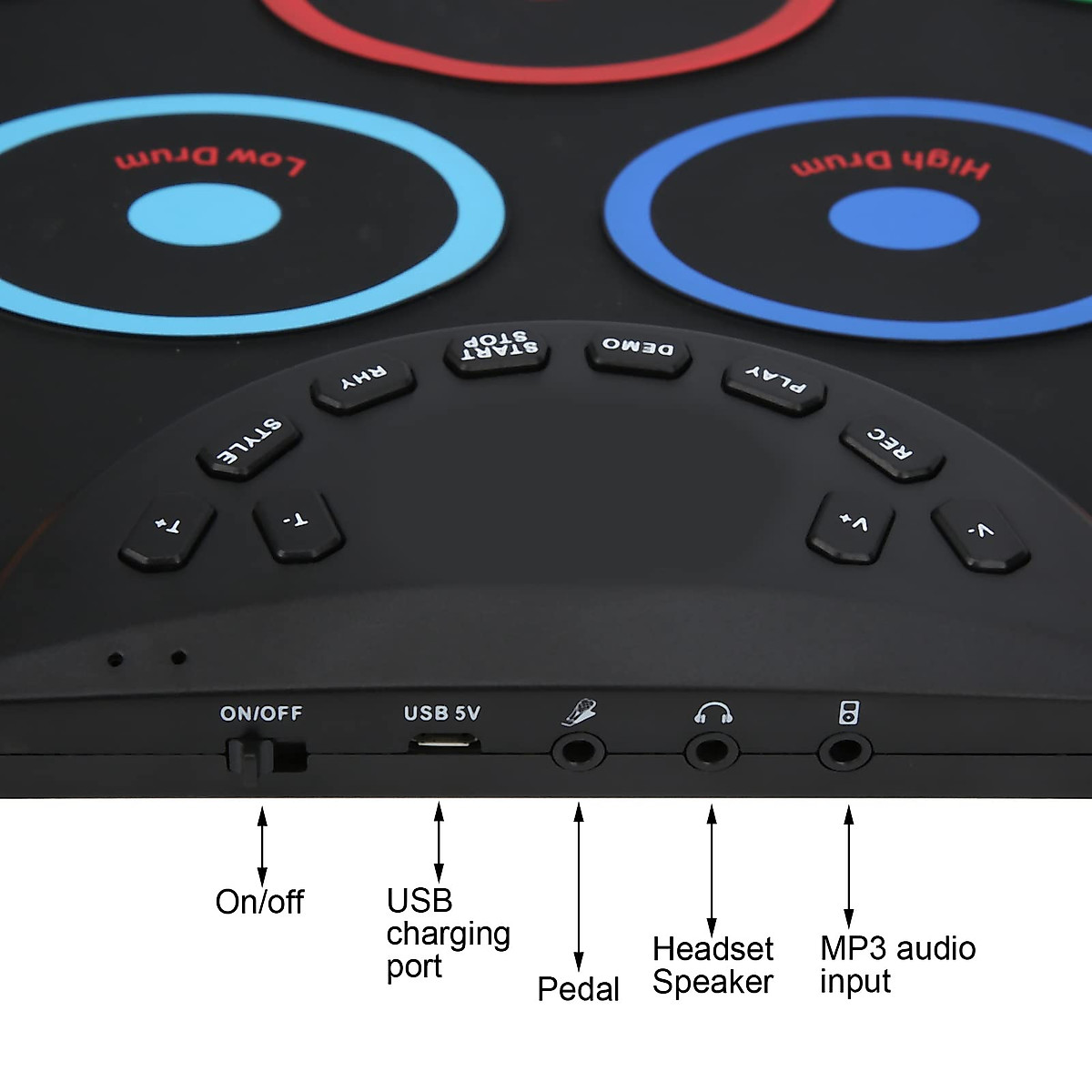 Electronic Drum Pad Electric Drum Set Kids Drum Roll up Practice Drum Pad Beginner Percussion Instrument(Colorful )