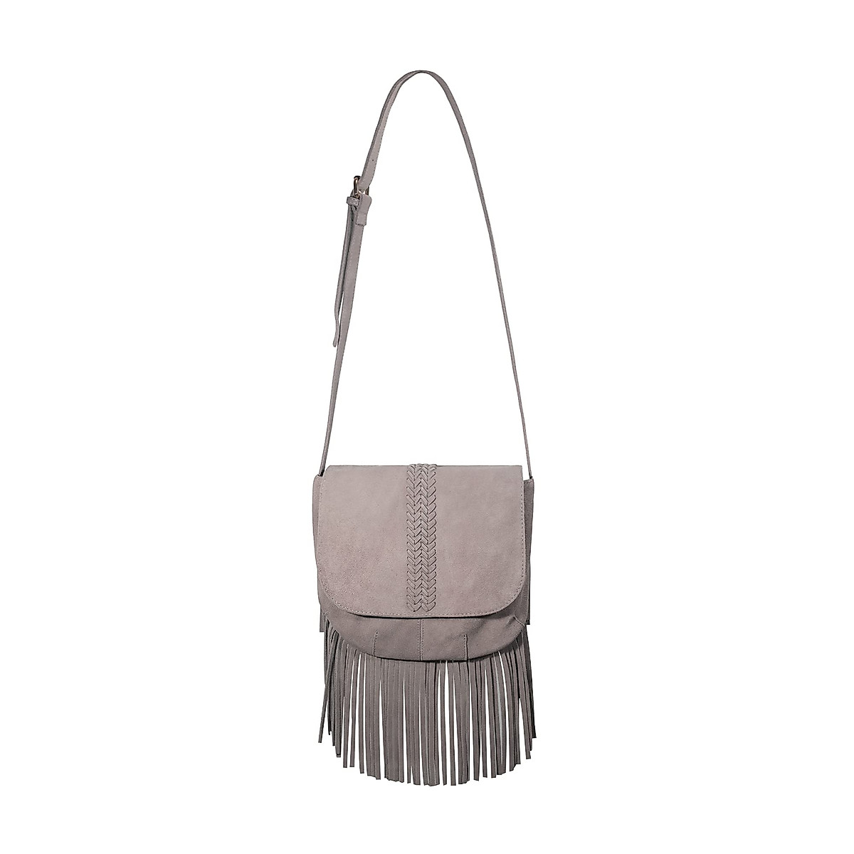 ZLYC Women Bohemian Nubuck Leather Fringe Bag Pouch Tribal Tassel Cross Body Shoulder Bag, Gray
