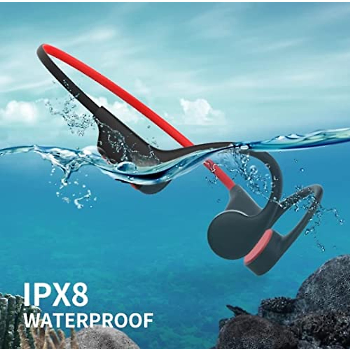 WLV-TECH ePP-BC-S6 Swimming, Bone Conduction Military Grade, Open Ear, Sport Headphones, Bluetooth 5.3, IPX8 Design (Full Water Proof)