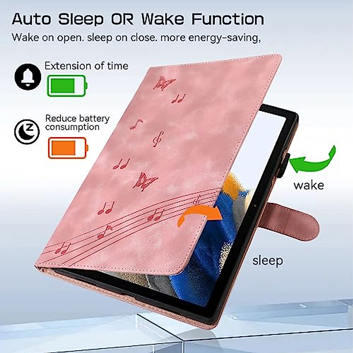 Business Special Butterfly Phonogram Pattern Cover with 2 Credit Card Slots Pencil Holder Kickstand Protective Case for iPad Air 2/iPad 6/Pro 9.7"-Pink